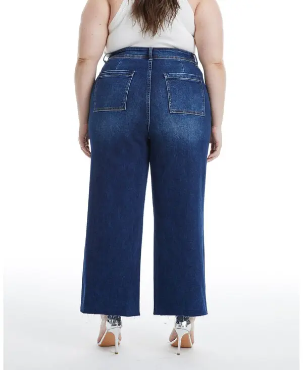 BAYEAS Plus High Rise Wide Leg Vertical Front Seam Raw Hem Denim Jeans