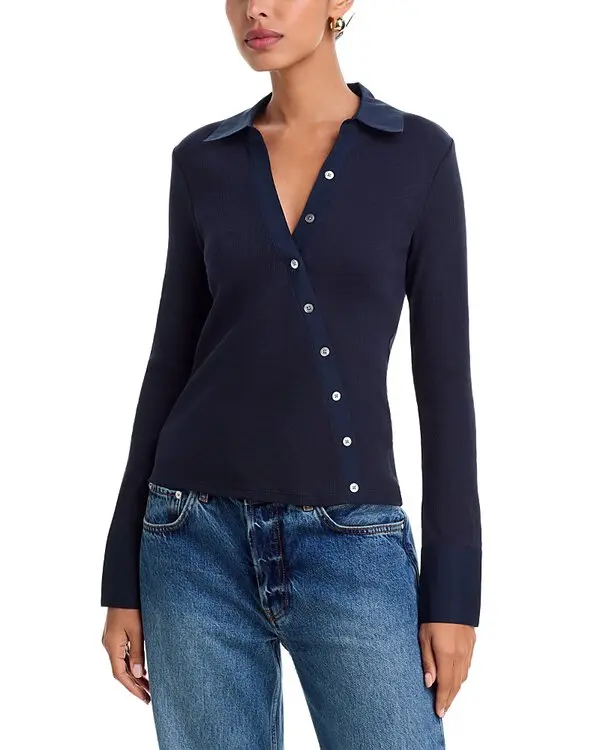 Veronica Beard Brenner Cotton Blend Asymmetric Button Tee