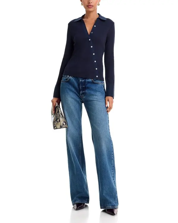 Veronica Beard Brenner Cotton Blend Asymmetric Button Tee