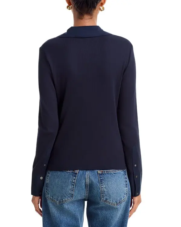 Veronica Beard Brenner Cotton Blend Asymmetric Button Tee