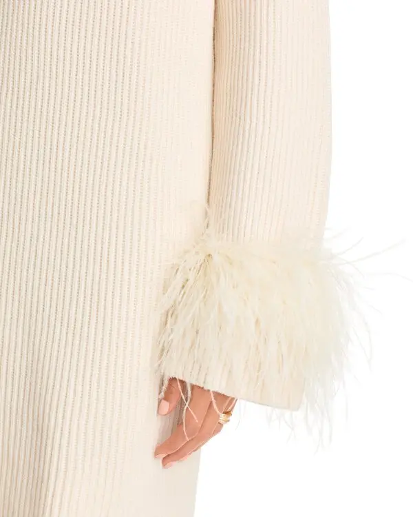 Ramy Brook Kay Turtleneck Feather Trim Sweater Dress