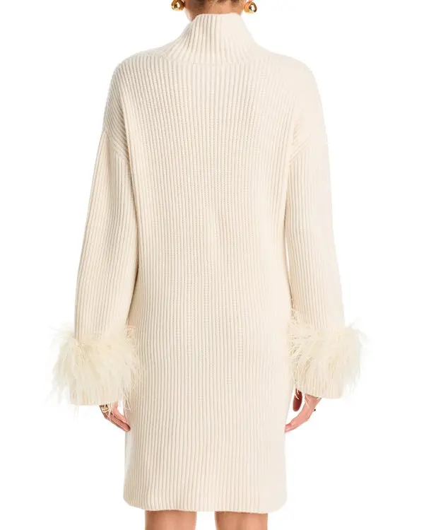 Ramy Brook Kay Turtleneck Feather Trim Sweater Dress