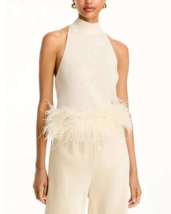 Ramy Brook Kelly Feather Trim Halter Top - Ivory