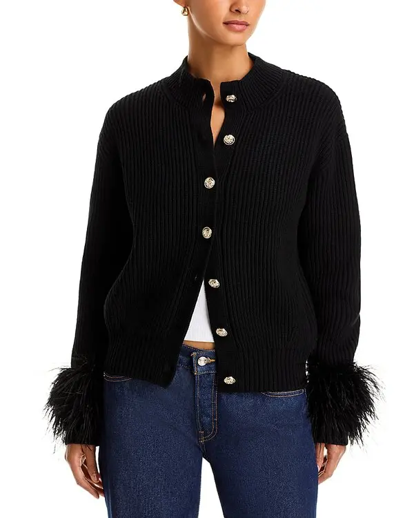 Ramy Brook Laura Feather Trim Cardigan - Black