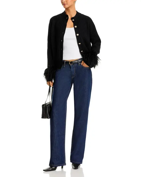 Ramy Brook Laura Feather Trim Cardigan - Black