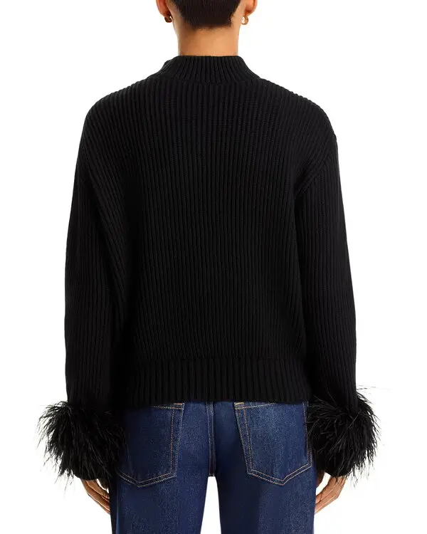 Ramy Brook Laura Feather Trim Cardigan - Black