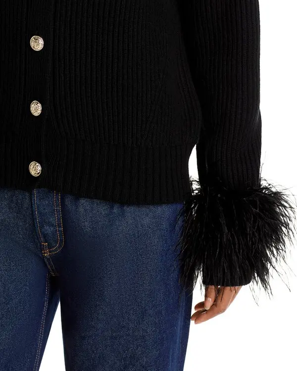 Ramy Brook Laura Feather Trim Cardigan - Black