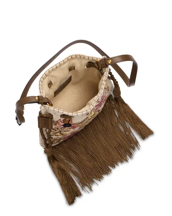Valentino Garavani Vlogo Embroidered Fringe Drawstring Shoulder Bag