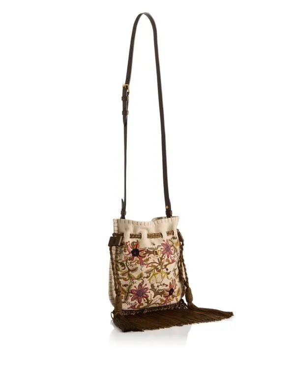Valentino Garavani Vlogo Embroidered Fringe Drawstring Shoulder Bag