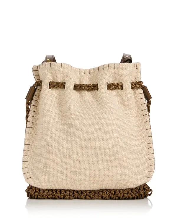 Valentino Garavani Vlogo Embroidered Fringe Drawstring Shoulder Bag