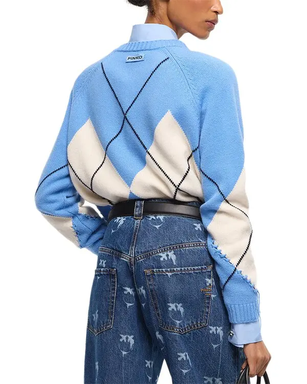 Pinko Berna Wool & Cashmere Argyle Crewneck Sweater - Ec