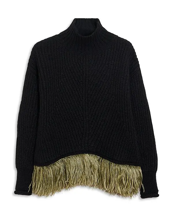 La DoubleJ High Kick Feather Trim Sweater - Solid