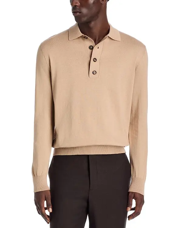 Eleventy Cotton & Cashmere Knit Slim Fit Sweater Polo - Camel