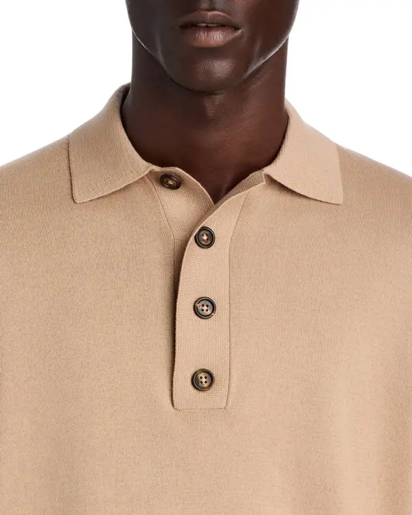 Eleventy Cotton & Cashmere Knit Slim Fit Sweater Polo - Camel