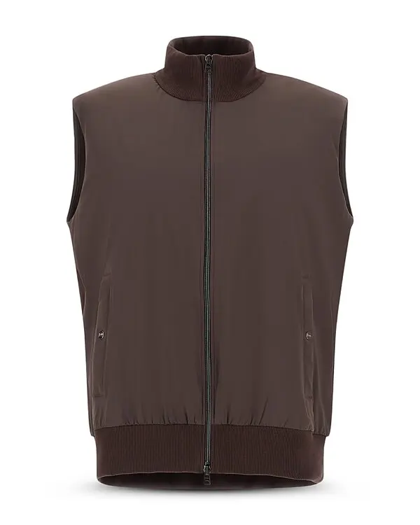 Herno Interlock Knit Effect Nylon Zip Vest - Chocolate Brown
