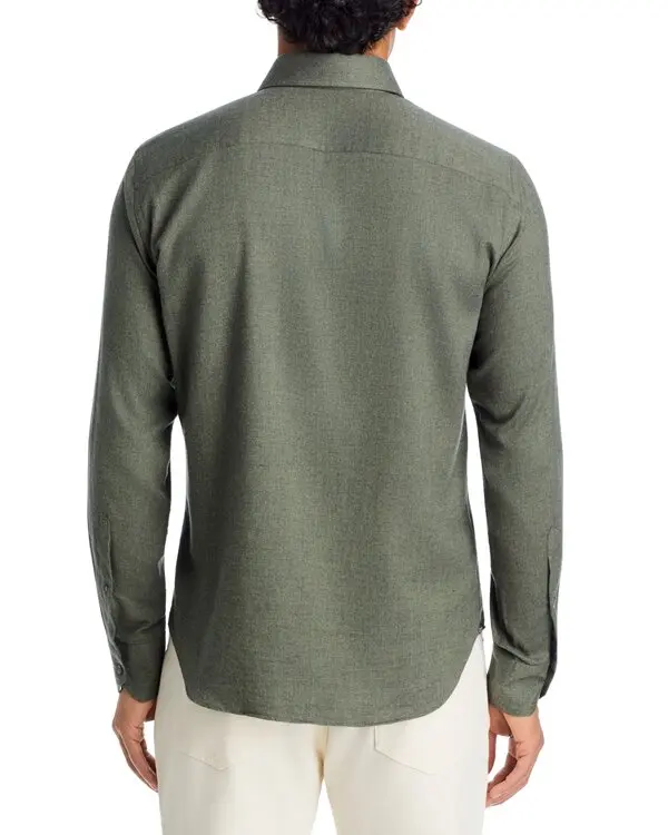MAURIZIO BALDASSARI Brushed Cotton & Lyocell Herringbone Sport Shirt - Green Tea