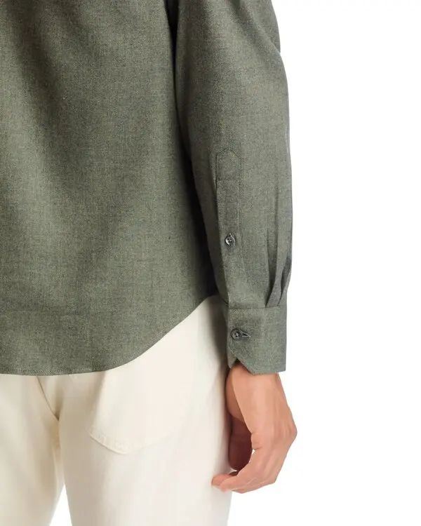MAURIZIO BALDASSARI Brushed Cotton & Lyocell Herringbone Sport Shirt - Green Tea