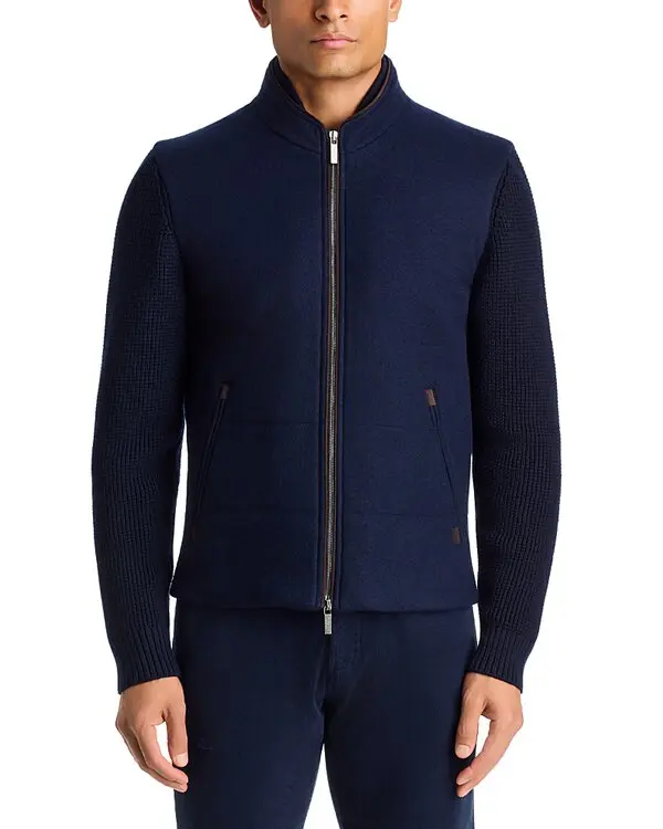 MAURIZIO BALDASSARI Wool Flannel Channel Quilt Blouson With Knit Sleeves