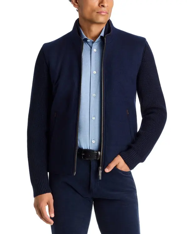 MAURIZIO BALDASSARI Wool Flannel Channel Quilt Blouson With Knit Sleeves