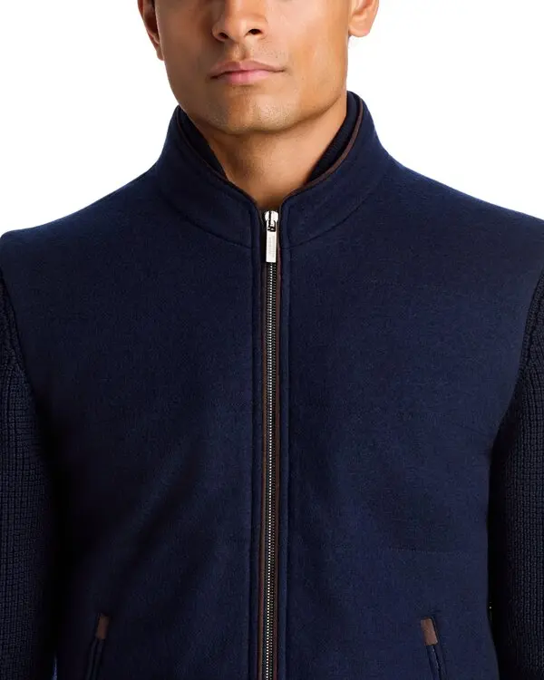 MAURIZIO BALDASSARI Wool Flannel Channel Quilt Blouson With Knit Sleeves