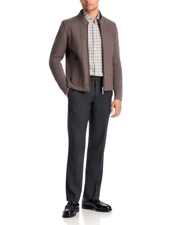 MAURIZIO BALDASSARI Wool Flannel Channel Quilt Blouson With Knit Sleeves - Heather Brown