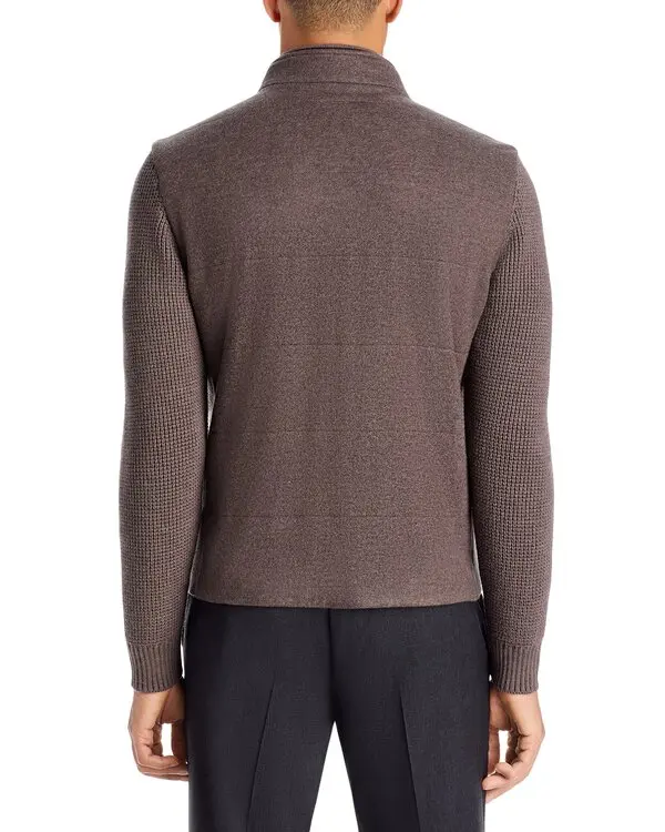 MAURIZIO BALDASSARI Wool Flannel Channel Quilt Blouson With Knit Sleeves - Heather Brown