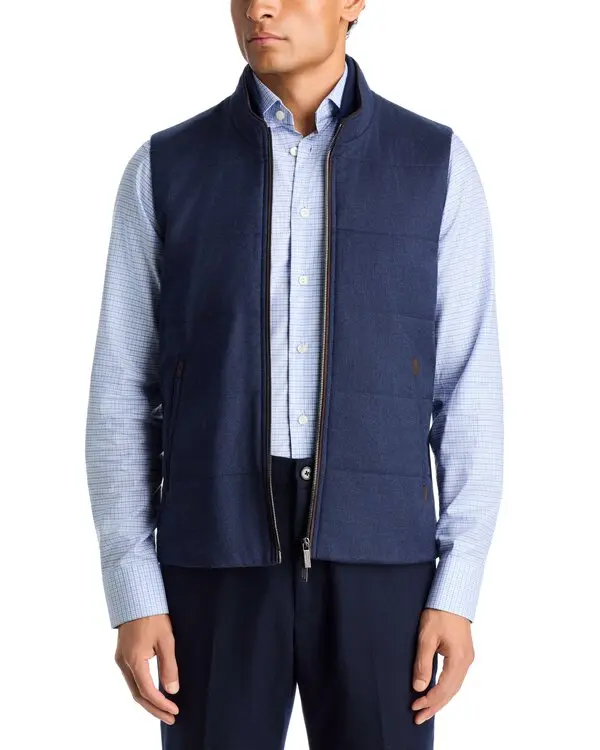 MAURIZIO BALDASSARI Wool Stretch Flannel Channel Quilt Vest - Twilight Blue