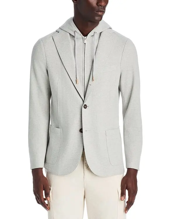 Eleventy Textured Jersey Jacket With Removable Hood - Light Grey