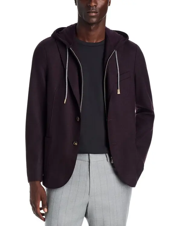Eleventy Single Breasted Hooded Jacket - Burgundy