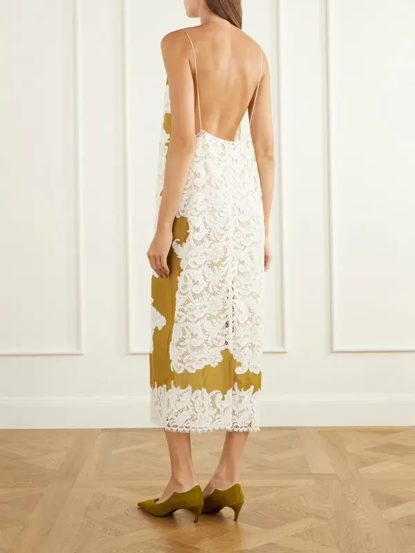 Khaite Nevis Tencel™ Lyocell And Silk-blend Lace Midi Dress - Metallic
