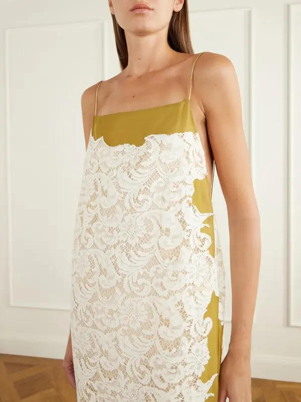 Khaite Nevis Tencel™ Lyocell And Silk-blend Lace Midi Dress - Metallic