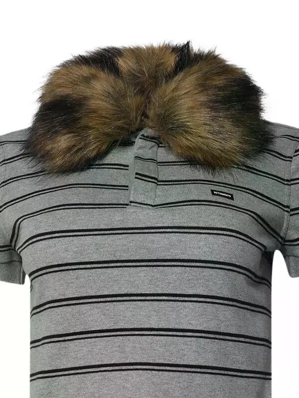 Vetements Striped Faux-fur-collar Polo Shirt - Grey