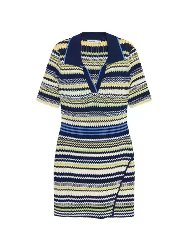 Simkhai Lira Chevron-knit Mini Polo Dress
