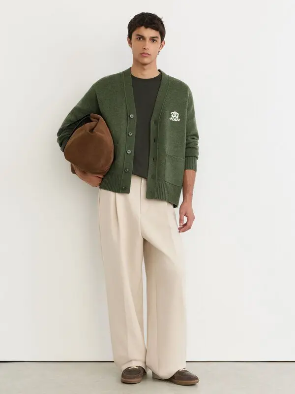 REISS Norris Monogram Embroidered Relaxed Wool Cardigan