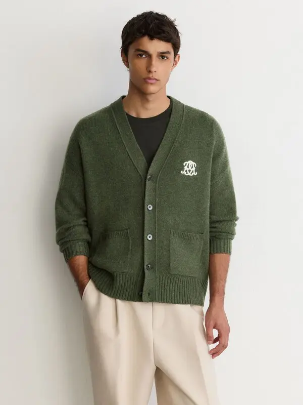 REISS Norris Monogram Embroidered Relaxed Wool Cardigan