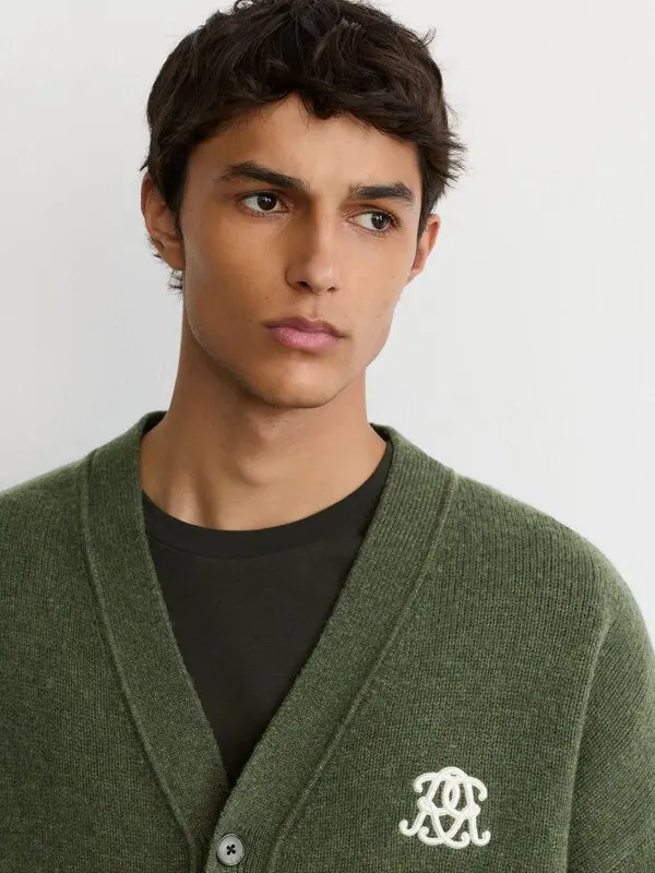 REISS Norris Monogram Embroidered Relaxed Wool Cardigan