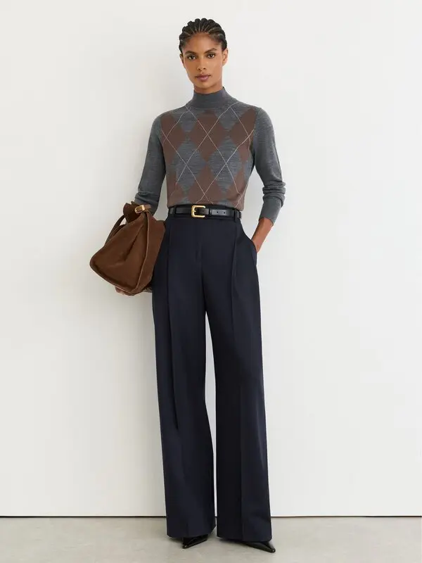REISS Luna Wool-blend Wide-leg Pleated Trousers