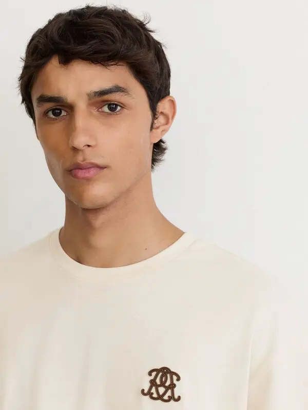 REISS Dax Monogram Motif Cotton Relaxed-fit T-shirt - Ecru