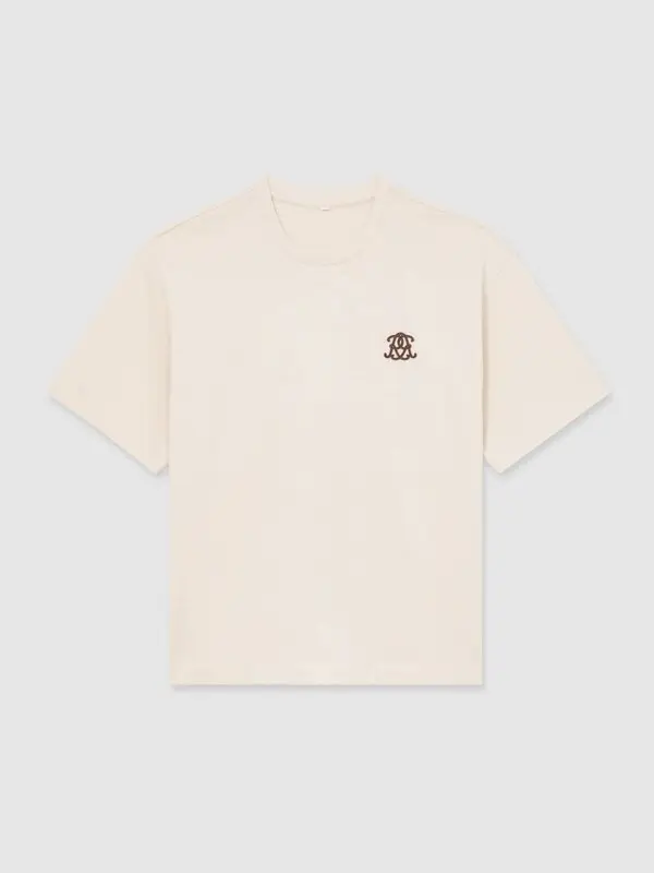 REISS Dax Monogram Motif Cotton Relaxed-fit T-shirt - Ecru