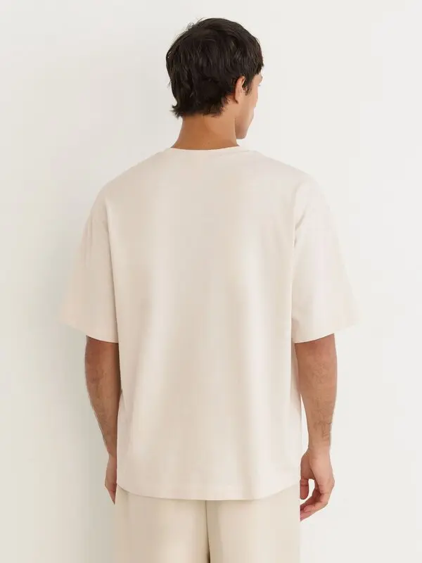 REISS Dax Monogram Motif Cotton Relaxed-fit T-shirt - Ecru