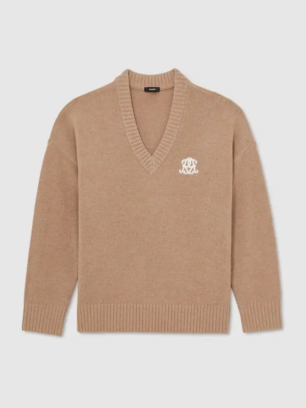 REISS Jeremy Monogram Wool Relaxed V-neck Jumper