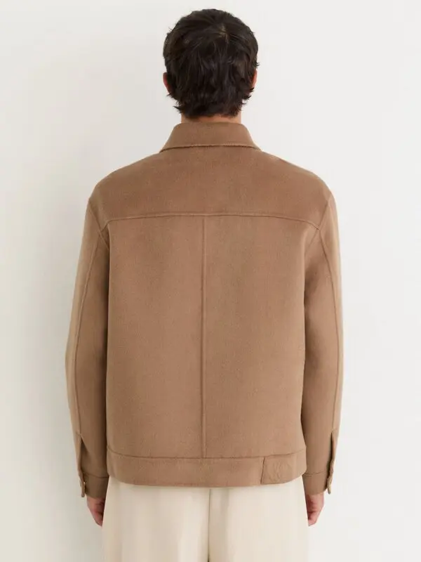 REISS Warner Monogram Wool-blend Press-stud Overshirt - Camel