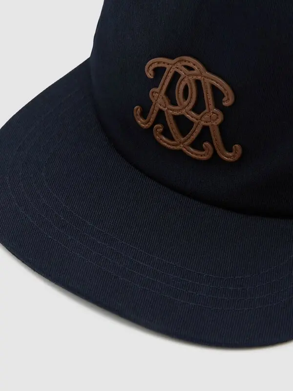 REISS Maddox Monogram Cotton Trucker Cap - Navy