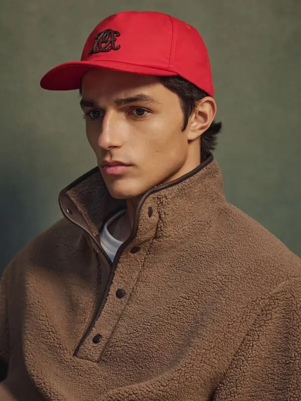REISS Maddox Monogram Cotton Trucker Cap - Red