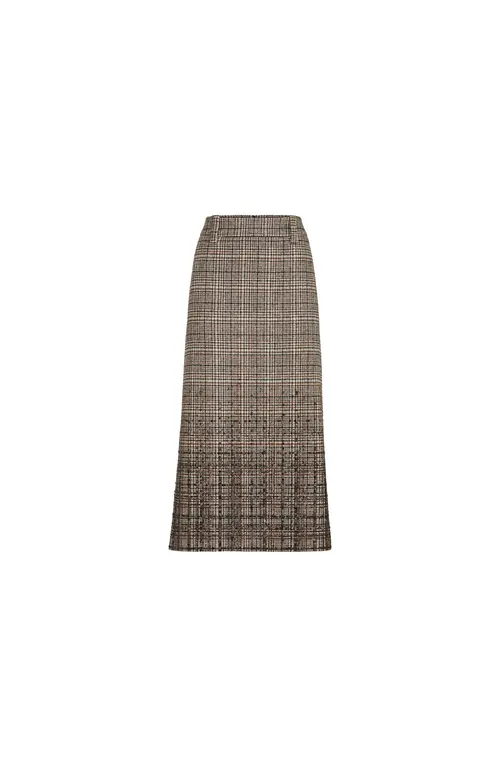 Brunello Cucinelli Checked Alpaca And Wool Pencil Skirt With Dazzling Degradé Embroidery