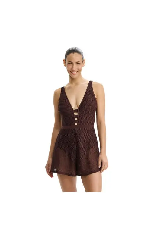 GOTTEX Safari Chic Textured Romper Swimdress - Brown