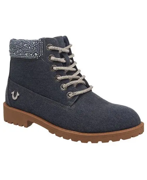 True Religion Faith Bling Lace Combat Boot - Denim