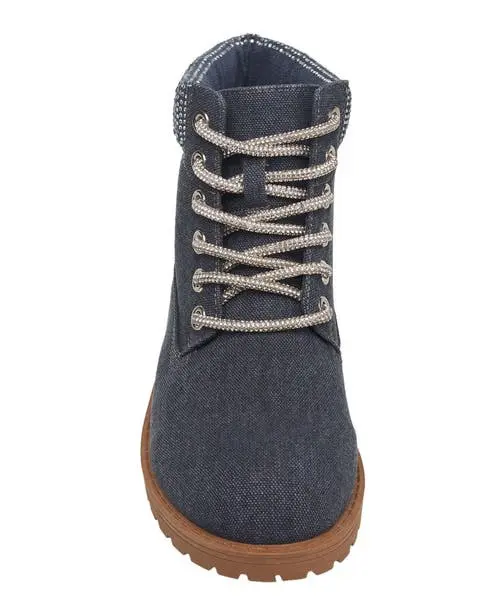 True Religion Faith Bling Lace Combat Boot - Denim