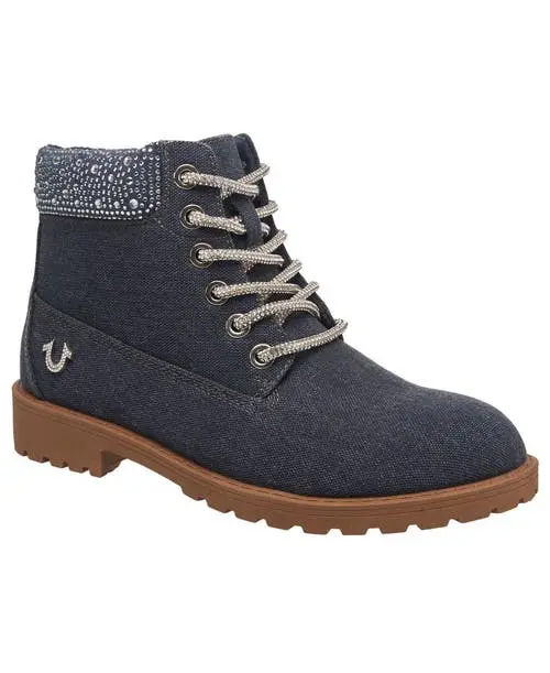 True Religion Faith Bling Lace Combat Boot - Denim