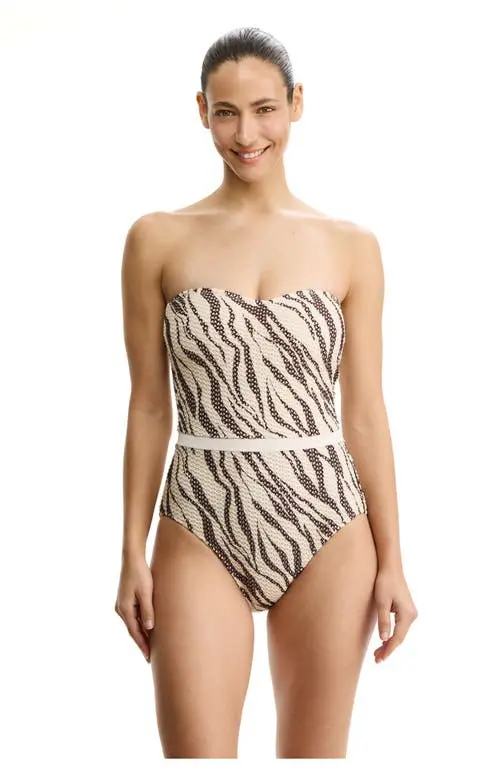 GOTTEX Safari Chic Textured Bandeau One Piece - Cream-brown